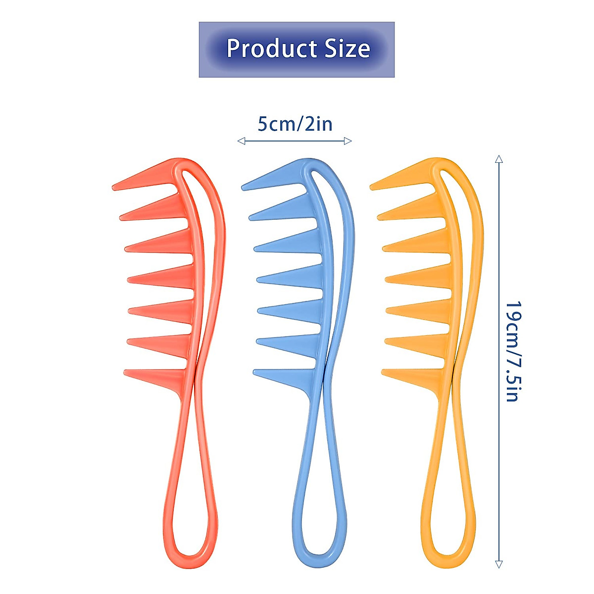 3Pcs Wide Tooth Comb, Large Tooth Combs Wide Tooth Curl Comb Shark Teeth Hair Hairstyle Tool for Curly Wet Wavy Thick Hair Wigs Barber Salon, Women Men (Orange, Blue, Pink)