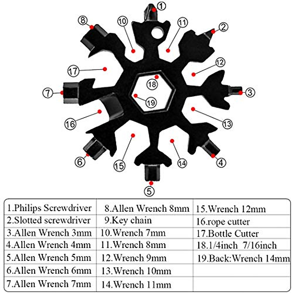 19 In 1 Incredible Tool - Easy N Genius - FEX 18-in-1 Stainless Steel Snowflakes Multi-Tool (Black)