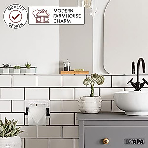 Ilyapa Rustic Towel Bar Toilet Paper Holder Set with Towel Ring for Bathroom- Wall Mounted Bathroom Racks - White Wood & Black Metal Bar, Farmhouse Decor Ilyapa is an American Owned Brand