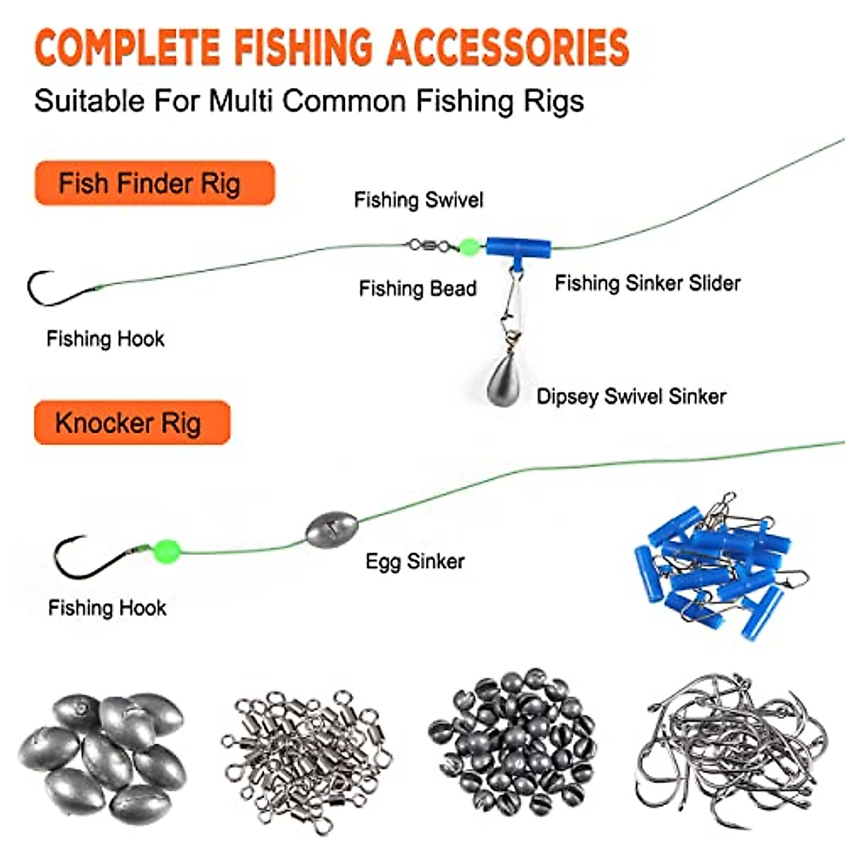 PLUSINNO 253pcs Fishing Accessories Kit, Fishing Tackle Box with Tackle Included, Fishing Hooks, Fishing Weights Sinkers, Spinner Blade, Fishing Gear for Bass, Bluegill, Crappie, Fishing
