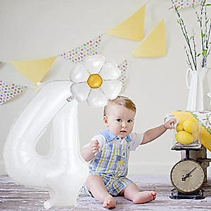 White Number 10 Daisy Balloons Set,10TH Birthday Party Decorations,32 Inch 10 Daisy Balloons, Daisy Foil Balloons for Party, Birthday, Baby Shower, Wedding Décor, Groovy Boho Daisy Party Supplies-10