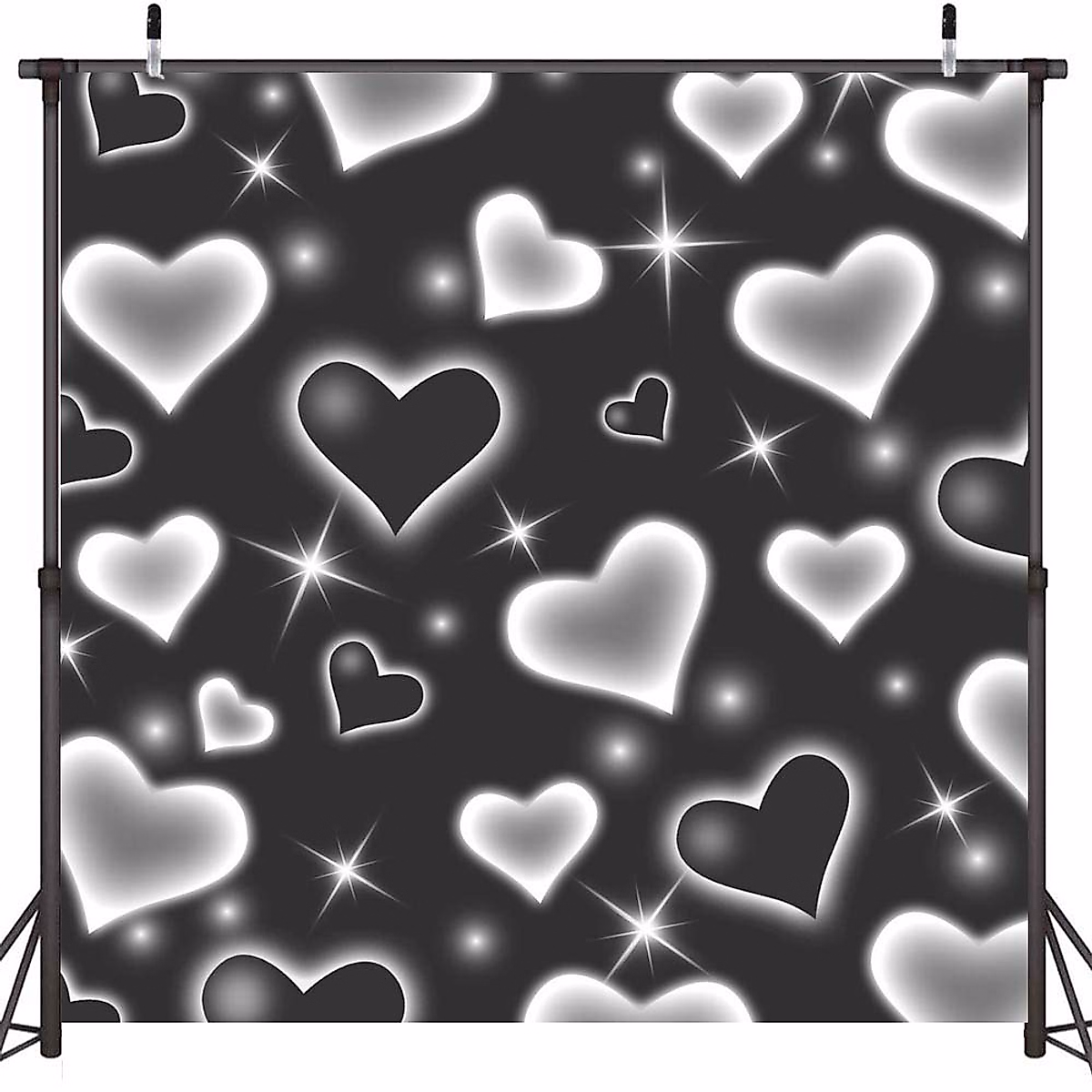 Mocsicka Black Heart 2000s Backdrop for Photoshoot 90s Photo Backdrop Decorations Old School Love Heart Women Men Happy Birthday Photography Background Banner Photo Booth