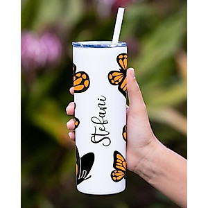 Monarch Butterfly Tumbler, Stainless Steel Insulated Tumbler with Lid, Double-Wall Vacuum Bottle Cup for Hot Cold Drinks, Gift for Butterfly Lover Women Mom (20 oz)