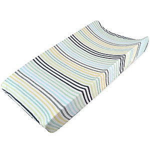 HonestBaby 2-Piece Organic Cotton Printed & Terry Changing Pad Cover Set, Rainbow Stripe Blues, One Size (D2BDR)