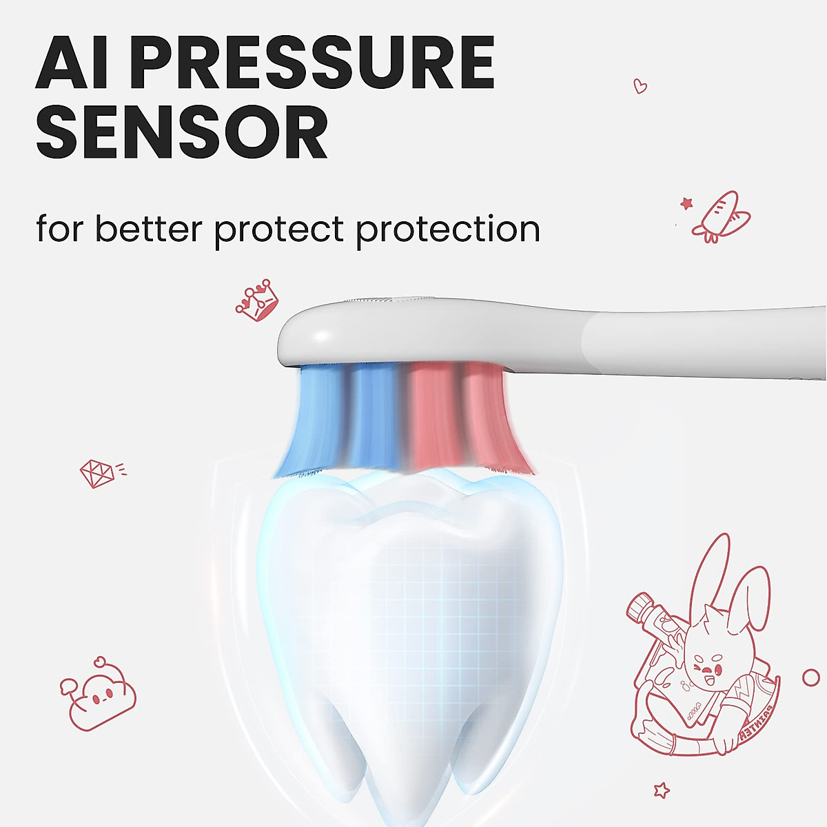 Oclean Kids Air 2 Electric Toothbrush with 4 Brush Heads and Ultra Quiet Rechargeable Toothbrush,2.5H Fast Charge for 40 Day Use,2 Min Built-in Timer, Gifts for Kids Age 6+ Teens Boys Girls-Pink