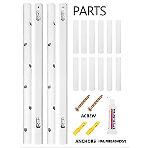 6 Hooks Hanging Modern Wall Mounted Coat and Hat Rack,Wood Hook Wall Decor Hanger for Bedroom and Entryway，Heavy Duty Easy Assembly - 2 Pack White (24 inch)