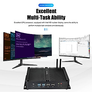 KINGDEL Fanless Mini Desktop PC, Industrial Computer with Core i7 CPU, 8GB RAM, 256GB SSD, 2xNICs, 2xHD Ports, 4xUSB 3.0, 6xCOM RS232