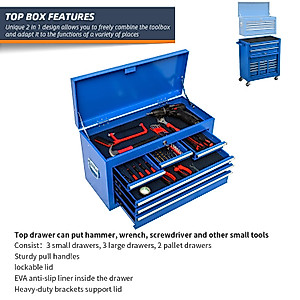 Big Lighting Deals 8-Drawer High Capacity Tool Chest, Rolling Tool Box with Lock, Tool Box on 4 Wheels with Sliding Drawers, Tool Storage Cabinet Removable Portable Box for Garage Warehouse New(Blue)