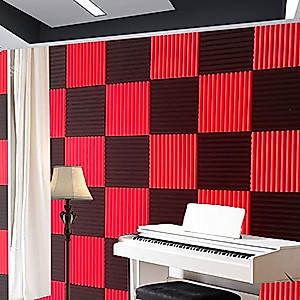 48 Pack Black/red 12 "X 12 "X1" Acoustic Panels Studio Soundproofing Foam