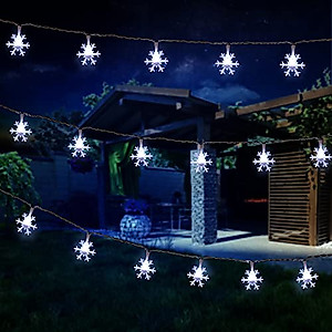 19.6 ft 40 LED White Snowflake String Lights Battery Powered Christmas Indoor Decorations, Waterproof Fairy Lights for Xmas Tree Garden Patio Bedroom Party Decor