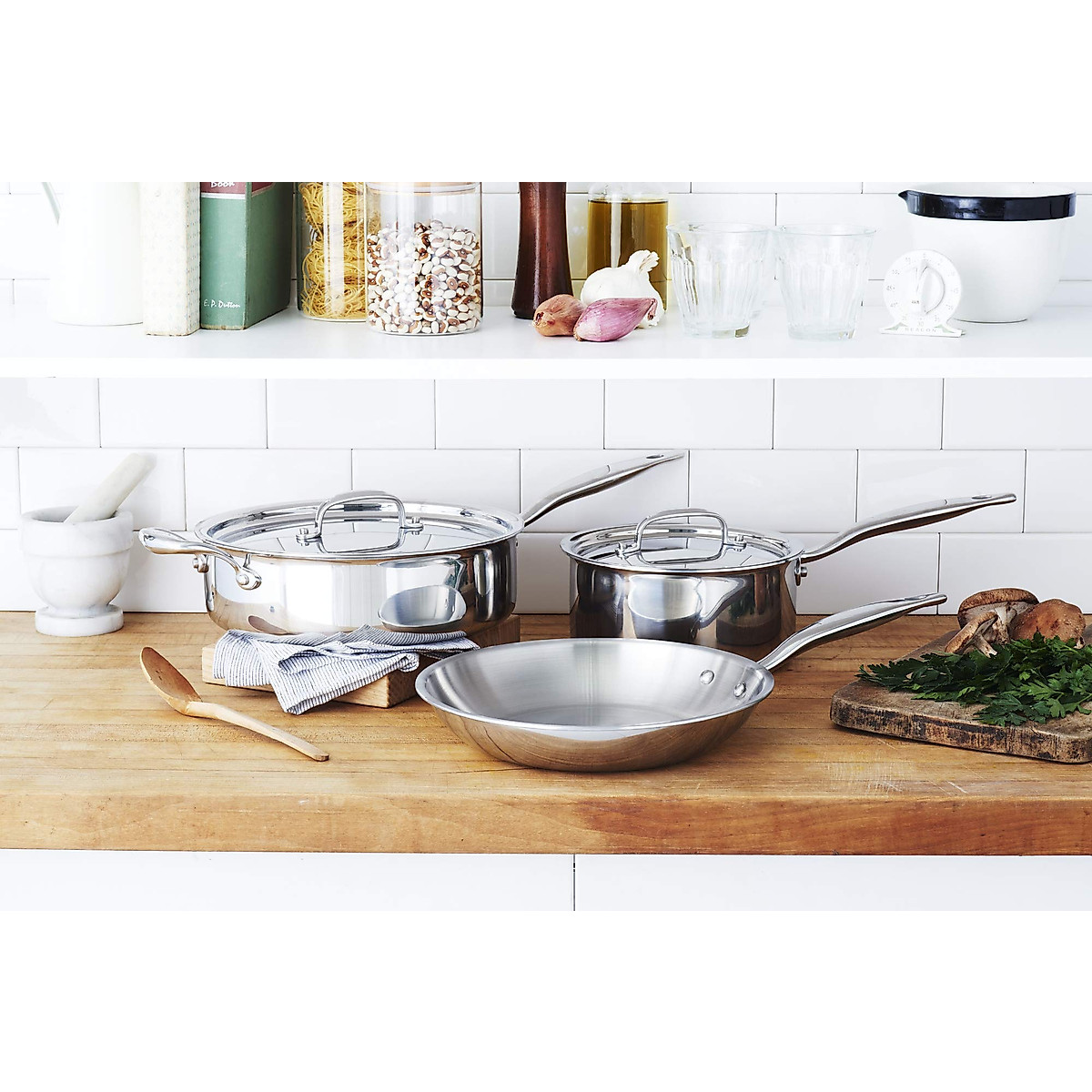 Heritage Steel 5 Piece Essentials Cookware Set | Made in USA | Titanium Series 316Ti Stainless Steel with 5-Ply Construction | Induction-Ready and Fully Clad