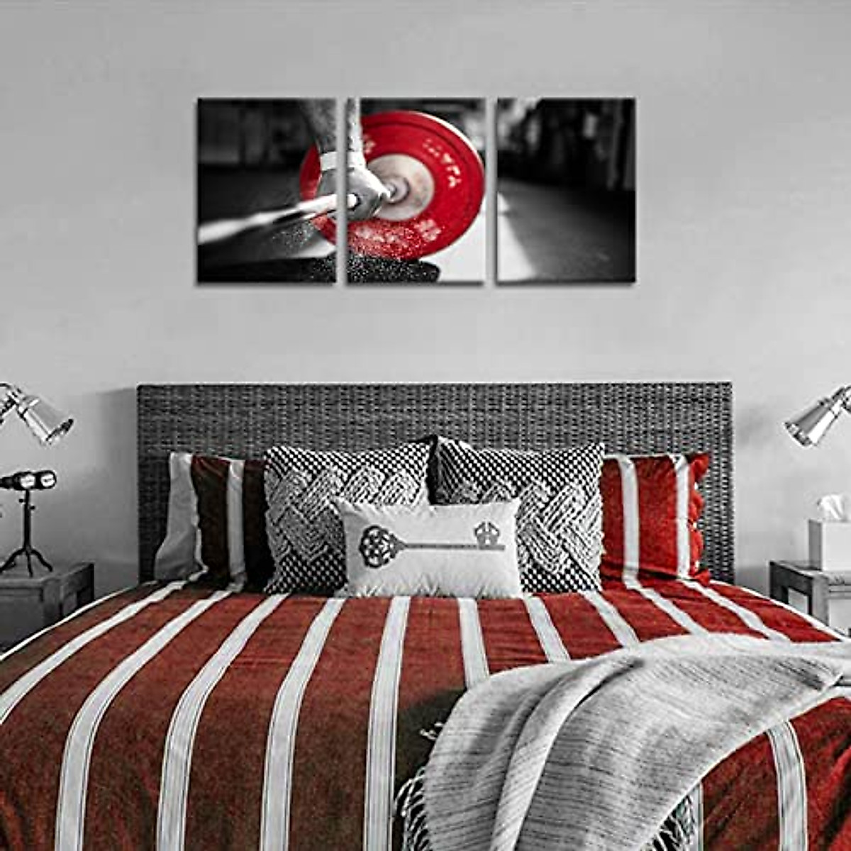 3 Piece Weightlifting Canvas Wall Art Painting Gym Training Poster Prints on Canvas Black White and Red PicturesBlack White and Red Pictures Art for Bedroom Bathroom Home Wall Decor Easy To Hang 12"x16"x3pcs