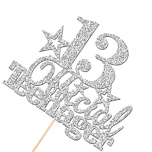Glitter Silver 13 Official Teenager Birthday Cake Topper for Boy or Girl, Happy 13th Birthday Party Decoration, Hello 13 Cake Topper, Cheers to 13 Years, 13th Birthday Anniversary Party Supplies