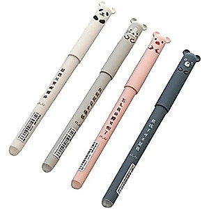 Jowxsx 4 PCS Cute Black Erasable Gel Pen Cute School Supplies Cool Things Cartoon Erasable Easy to Rub Rub Gel Pen Cute Ballpoint Pen Gel Ink Pens
