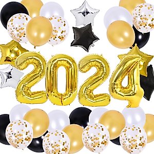 YuBoBo Graduation Decorations Class of 2024 Balloon Party New Year Decor Supplies 2024 Congrats Gard Balloon Black And Gold 39 Pieces 32 Inch Balloon Set