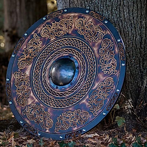 Medieval Viking Shield Warrior Wood & Iron Medieval Vikings Era Shield Viking Toy Shield for Kids Handmade Natural Wood & Iron Halloween Warrior Cosplay Round Armor Templar Battle