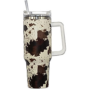 wonshia 40oz brown Cow Tumbler With handle, Stainless Steel Tumbler With Lid and Straws, Double Vacuum Leak Proof Travel Coffee Mug Cup Water Bottle For Home, Office, Party……