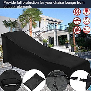 Alomejor Garden Chair Cover Waterproof Anti Rust Chaise Lounge Chair Protective Cover Oxford Fabric Outdoor Furniture Cover with Storage Bag(210D Outer Black&Inner Silver)