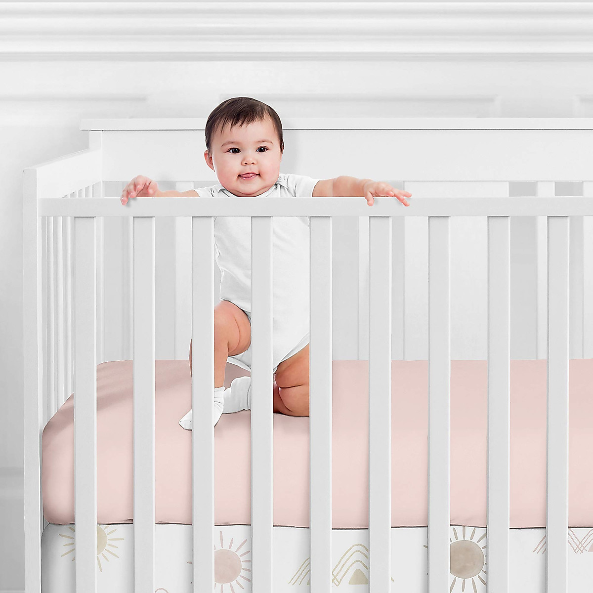 Sweet Jojo Designs Blush Pink Girl Fitted Crib Sheet Baby or Toddler Bed Nursery - Solid Color Cotton for Boho Desert Sun Mountain Collection