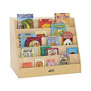 ECR4Kids Double-Sided Mobile Book Display with Storage, Classroom Bookshelf, Natural