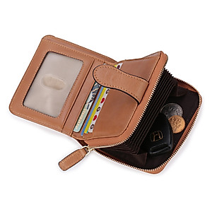 Yafeige Small Wallet for Women RFID Blocking Leather Compact Bifold Pocket Wallet Cute Zipper Card Case Purse(Apricot)