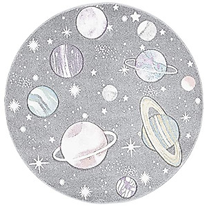 SAFAVIEH Carousel Kids Collection 3' Round Grey/Lavender CRK103F Outer Space Non-Shedding Playroom Nursery Bedroom Area Rug