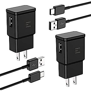 Adaptive Fast Charger USB Type C Cable Compatible with Samsung Galaxy S21+ S21 Ultra 5G S10 S10e / S9 / S9+ / S8 / S8 Plus/Active/Note 10 9 8 20 Plus, (2 Wall Charger Adapter + 2 Cable)