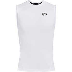 Under Armour Men's Armour HeatGear Compression Sleeveless T-Shirt , White (100)/Black, X-Large
