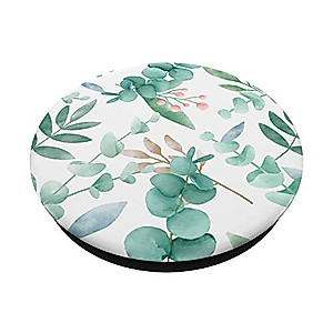 Eucalyptus green blossom watercolor floral branches leaves PopSockets Swappable PopGrip