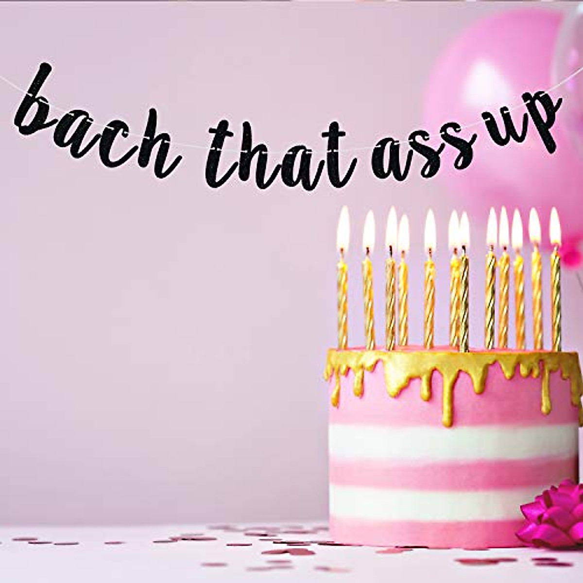 Ferastar Bach That Ass Up Banner, Bachelorette Banner, Bach and Boozy Bunting Sign, Bachelorette Party Decorations Black Glitter.