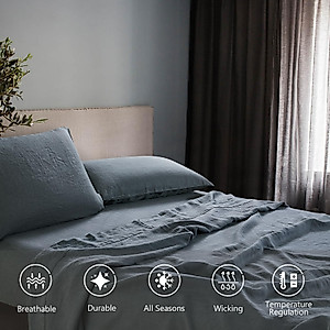 pinéllia Linen Sheets Full Size,Premium 100% Stone Washed French Linen Bed Sheets,Luxury Ultra Soft Durable 4-Piece Linen Bedding Sheet Set,Dark Grey