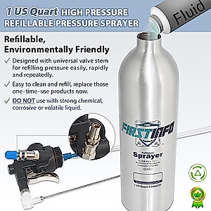 FIRSTINFO A1638L Patented Max. Pressure 140psi / 1000ml Thickened Aluminum Canister Refillable High Pressure Aerosol Spray Can/Pneumatic Compressed Air Sprayer