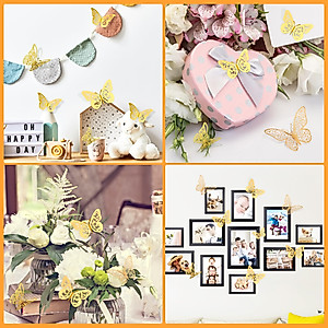 Crosize 48 Pcs Gold Butterfly Decorations, 4 Styles 3 Sizes, Butterfly Wall Decor, 3D Butterfly Party Decorations, Butterflies for Crafts, Bouquet, Cake Decorating, Flower Arrangements, Room Décor