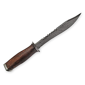 SFG - 13" Fixed Blade Hunting Bowie Knife, Damascus Steel Blade, Non-Slip Walnut Wood Handle, Lanyard Hole, Hunting, Camping, Backpacking, Fishing, Unique Gift Item For Him
