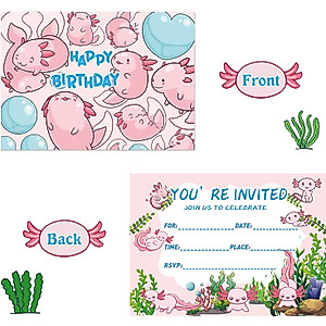 UOKRANH 16PCS Axolotl Birthday Invitation Cards 16PCS Animal Anime Postcard Styles 5x7 inches Invitations With Axolotl Graffiti Birthday Party Invite Card Supplies for Children（Envelope Included）