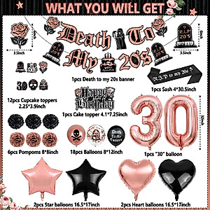 Death to My 20s Decorations, 30th Birthday Decorations for Her Black and Rose Gold, Rip to My 20s Birthday Decorations Funeral for My Youth 30th Birthday 30 Balloon Numbers Dirty Thirty Party Supplies