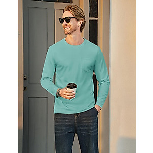 MAGCOMSEN Mens Long Sleeve Pocket T Shirt Breathable Cotton Shirt Lightweight Crew Neck Tee Shirt Grey Green,L
