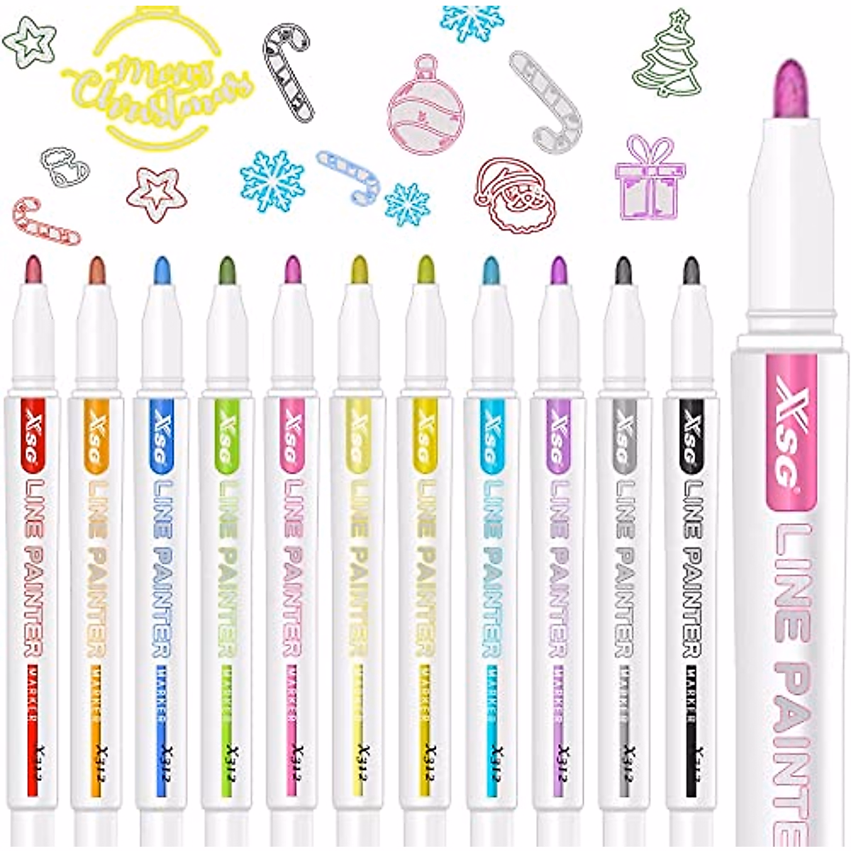 Double Line Outline Pens - 12 Colors Self Outline Metallic Markers Double Line Pen, Outline Markers Pens for Art, Drawing, Greeting Cards, Craft Projects, Posters, Painting, Kid Journal, Self Journal