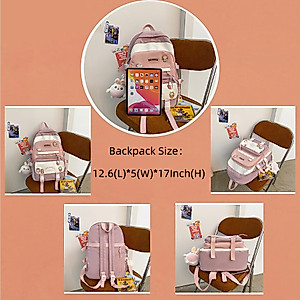 Mfikaryi kawaii Girls Backpack with Cute,Aesthetic Backpacks for School Bags,Bookbag with Cute Plush Pendant for Teens