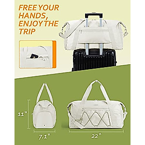 Gym Bag for Women, BAGSMART Sports Travel Duffel Bag With Shoe Compartment & Wet Pocket, Carry On Weekender Duffel Bag, Water Resistant Sports Gym Tote Bags Swimming Yoga Workout - White