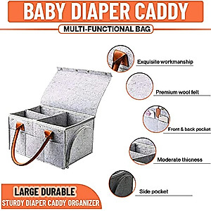 HayesLynn Baby Diaper Caddy Organizer - Baby Registry Search Tote Bag Storage Basket - Bin Car Diaper Baby Bag Portable with Lid and Removable Dividers - Changing Table Shower Caddy Bag