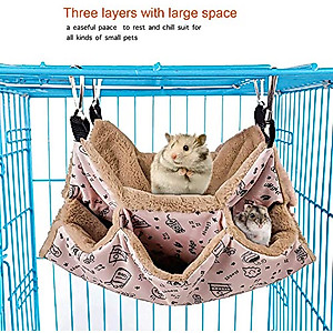 Petmolico Small Pet Hanging Triple-Layer Warm Hammock Bed Cage Accessories Bedding Hideout Playing Sleeping for Parrot Sugar Glider Ferret Squirrel Hamster Rat, Pink Cup