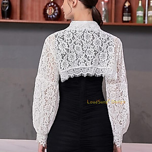 LoudSung Detachable Sleeves Wedding Dresses Crop Top Fake Collar Half Shirt Blouse Lace Elegant for Women Girls
