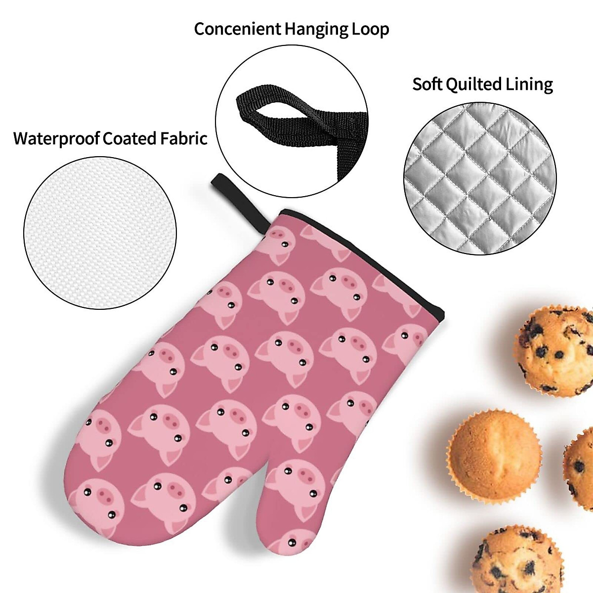 Pink Pig Oven Mitts and Pot Holders Set of 4 Washable Heat Resistant Kitchen Gloves Waterproof Oven Gloves and Hot Pads for Cooking Grilling BBQ Baking