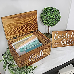 Darware Wooden Wedding Card Box for Receptions (Brown), Rustic Farmhouse Wood Decorative Card Receiving Box for Birthdays, Showers, Graduations and More