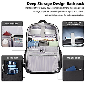 MAXTOP Deep Storage Laptop Backpack with USB Charging Port[Water Resistant] College School Computer Bookbag Fits 16 Inch Laptop,Black