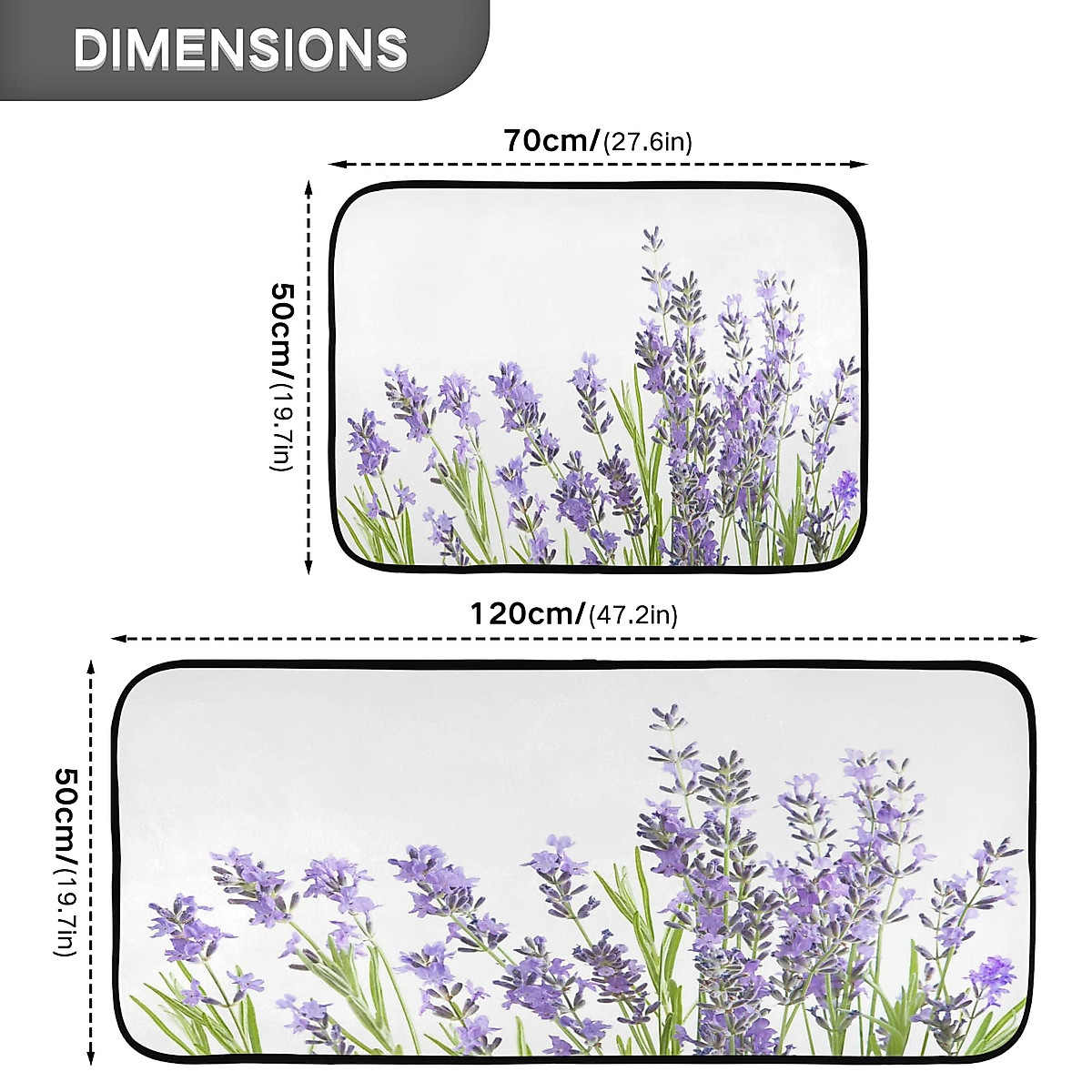 ALAZA Lavender Flower Watercolor 2 Piece Kitchen Rug Floor Mat Set Runner Rugs Non-Slip for Kitchen Laundry Office 20" x 28" + 20" x 48"