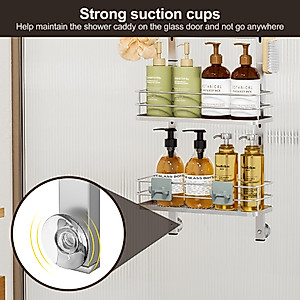 Orimade Adjustable Hanging Over the Shower Door Caddy,Bathroom Organizer Shelf Storage with 4 Hooks for Razor,No Drilling Rustproof Shower Rack Basket, 4 Tier, Silver