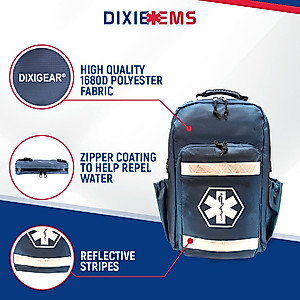 Dixie EMS Ultimate Pro Trauma O2 Backpack with Modular Pouch Design, Oxygen Gear Bag for First Responders and Medics – Navy Blue