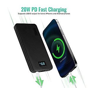 Miady 2022 Upgraded 20W PD USB C Portable Charger 10000mAh, Type-C Fast Charging Battery Pack Charger with LED Display, Power Bank for iPhones and Android Smartphones
